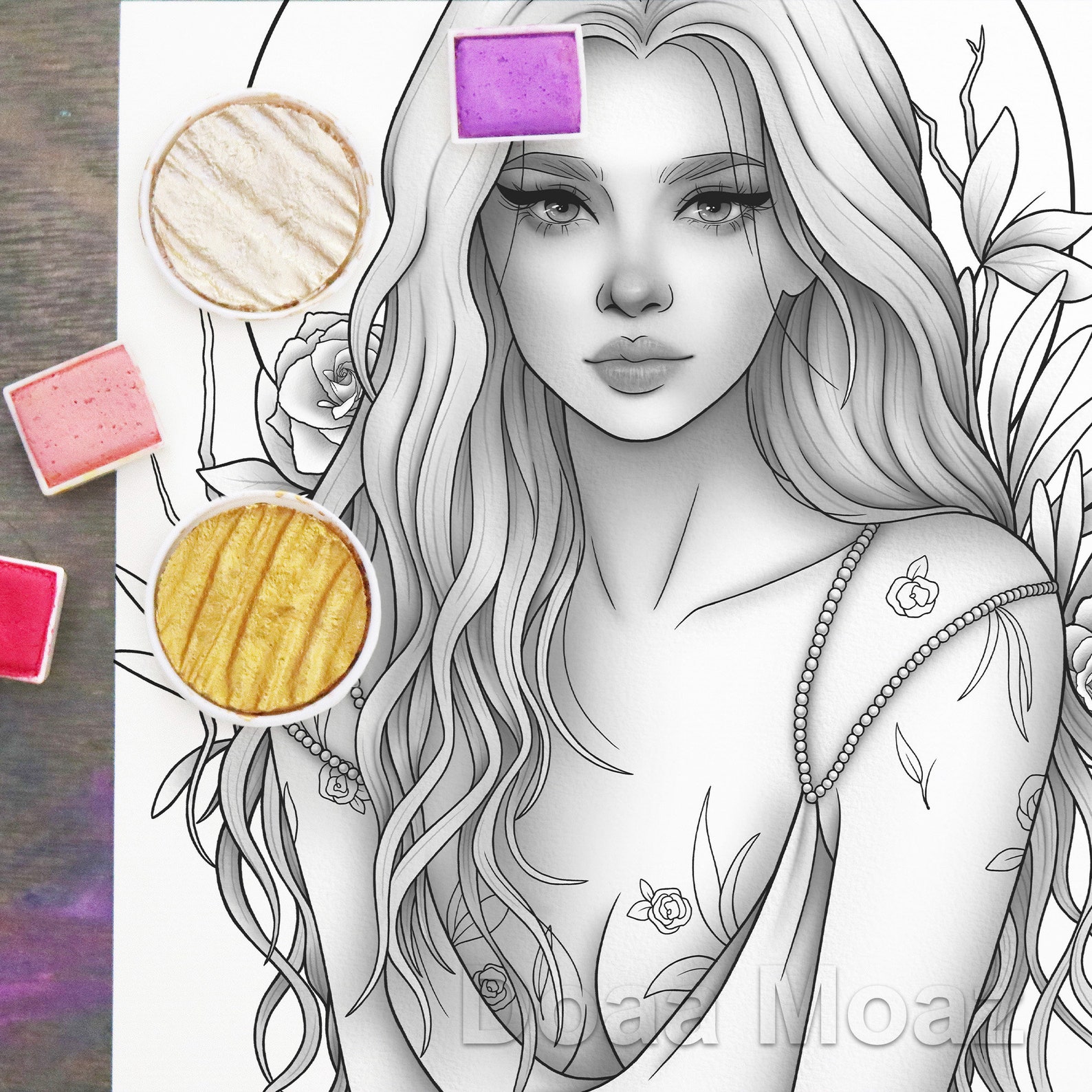 Printable Coloring Page Fantasy Character Girl Floral | Etsy Australia