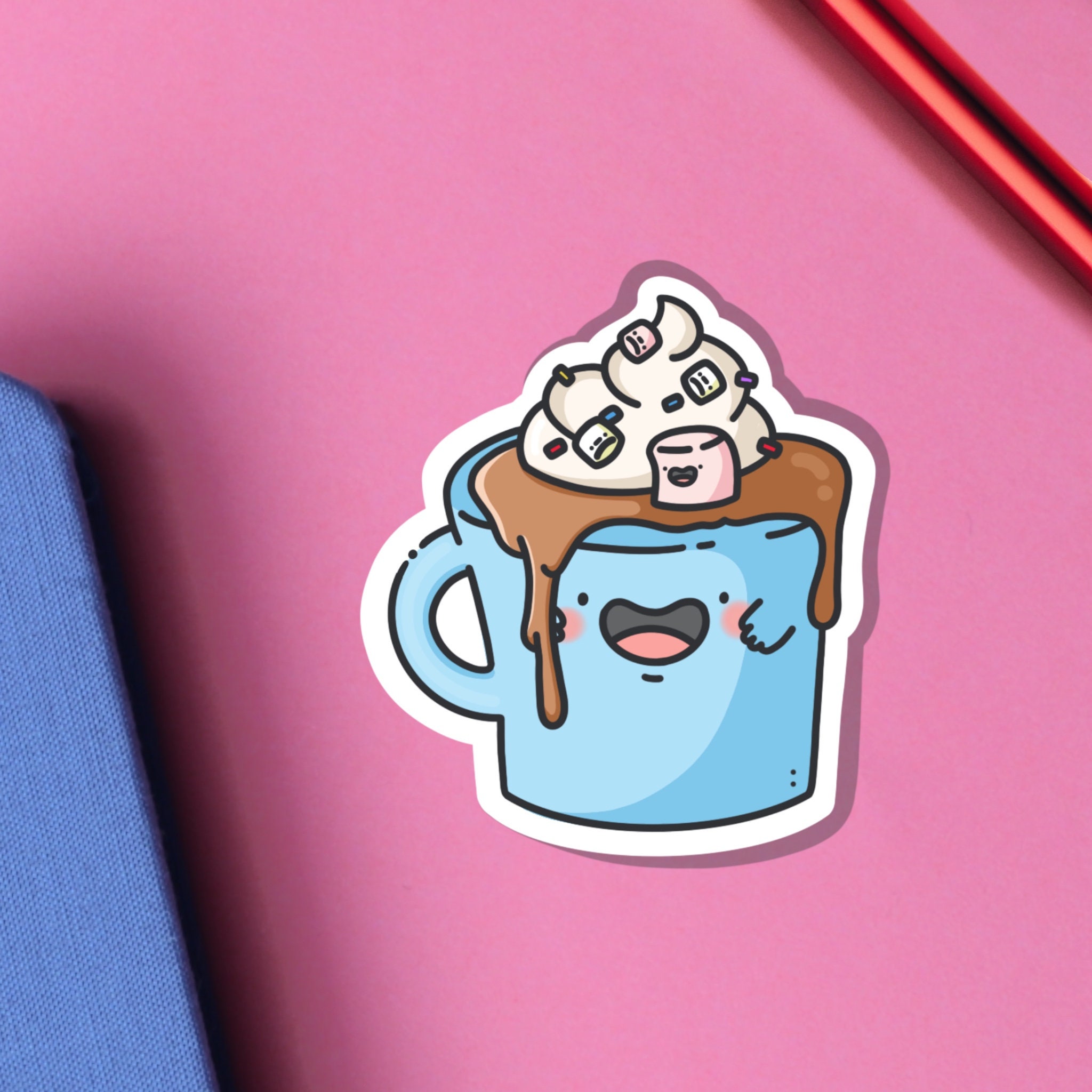 Hot Chocolate Vinyl Sticker Kawaii Hot Chocolate Stickers | Etsy