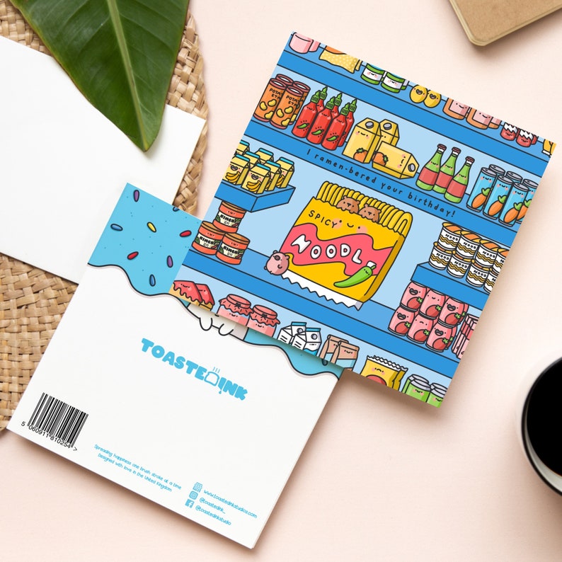 Cute Noodle Birthday Card - Kawaii Noodles Card, Cup Noodles | Cards ...