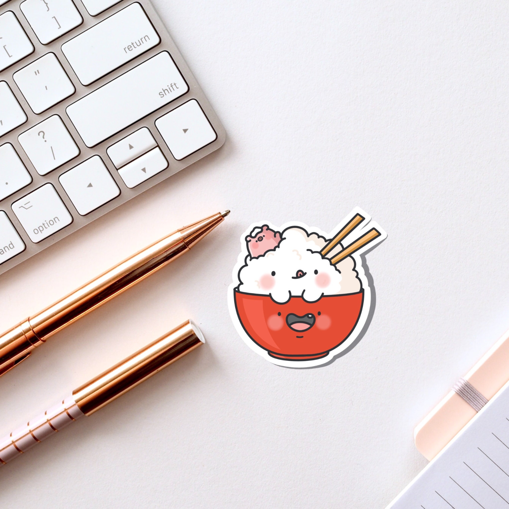 Cute Rice Bowl Vinyl Sticker Kawaii Stickers Rice Stickers | Etsy