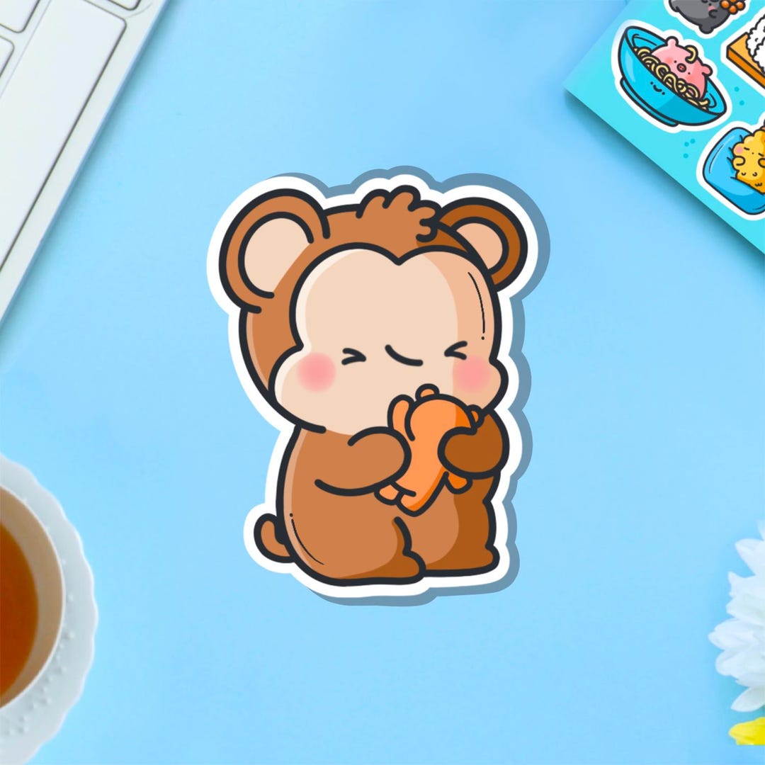 Monkey Hugging Teddy Bear Vinyl Sticker | Kawaii Stickers | Cute Vinyl ...