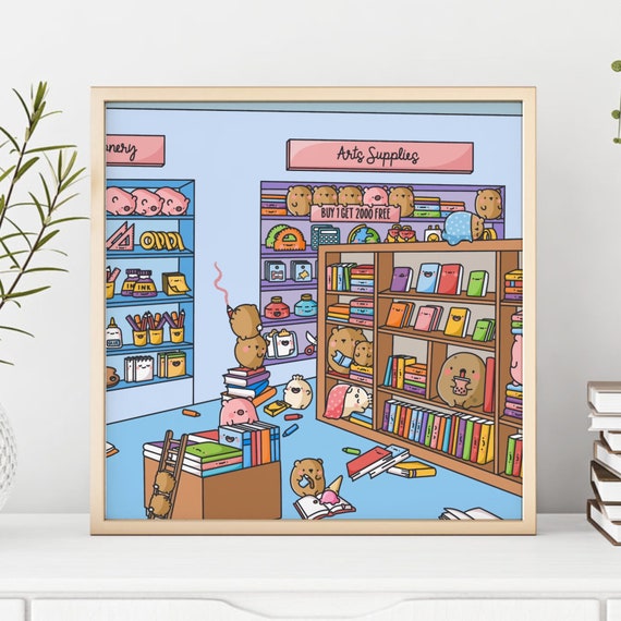 Cute Book Shop Art Print Ilustración Kawaii Illustration - Etsy España