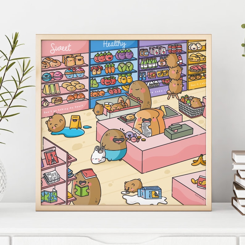 Cute Supermarket Art Print Illustration Kawaii - Etsy