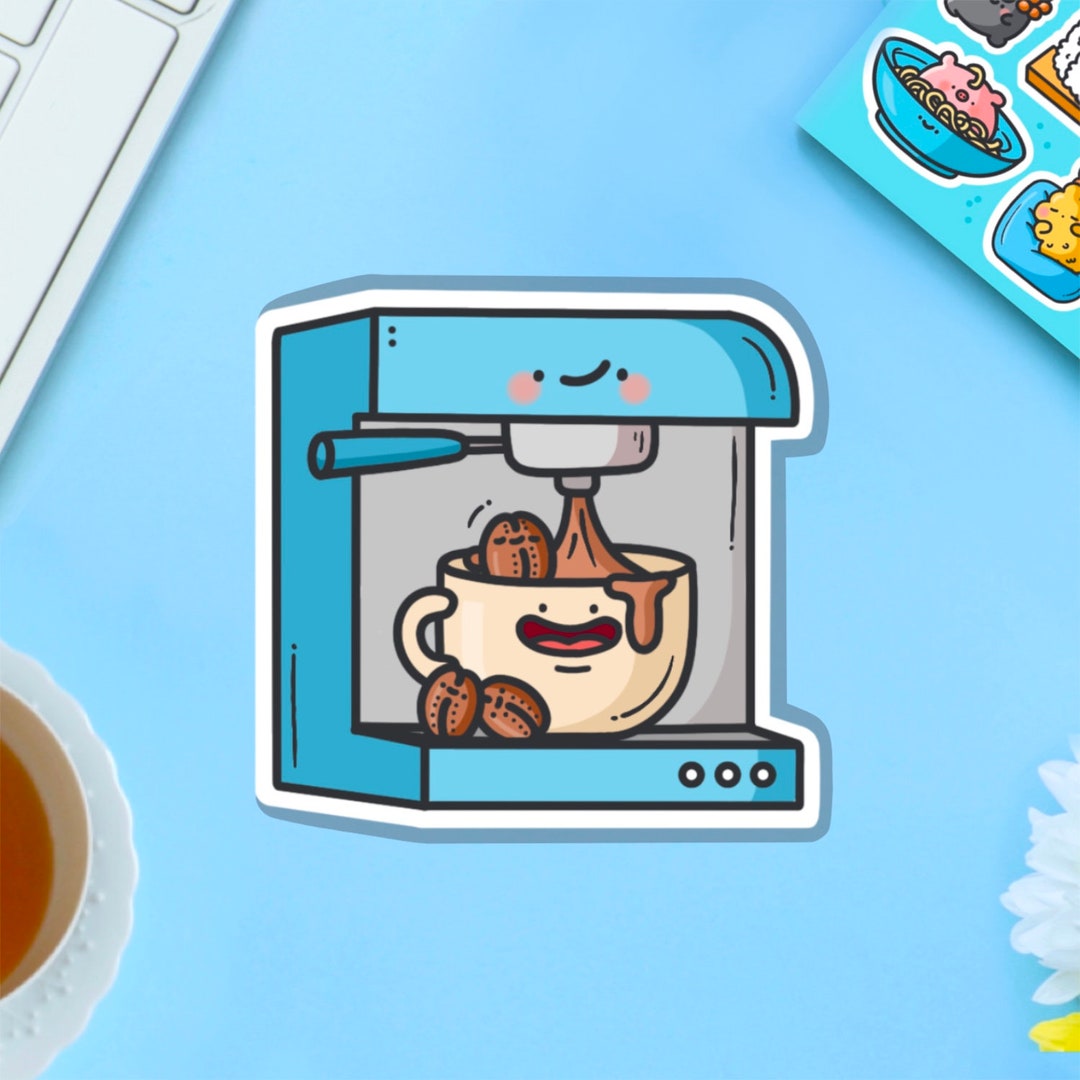 Coffee Machine Vinyl Sticker | Kawaii Coffee Stickers | Cute Vinyl ...