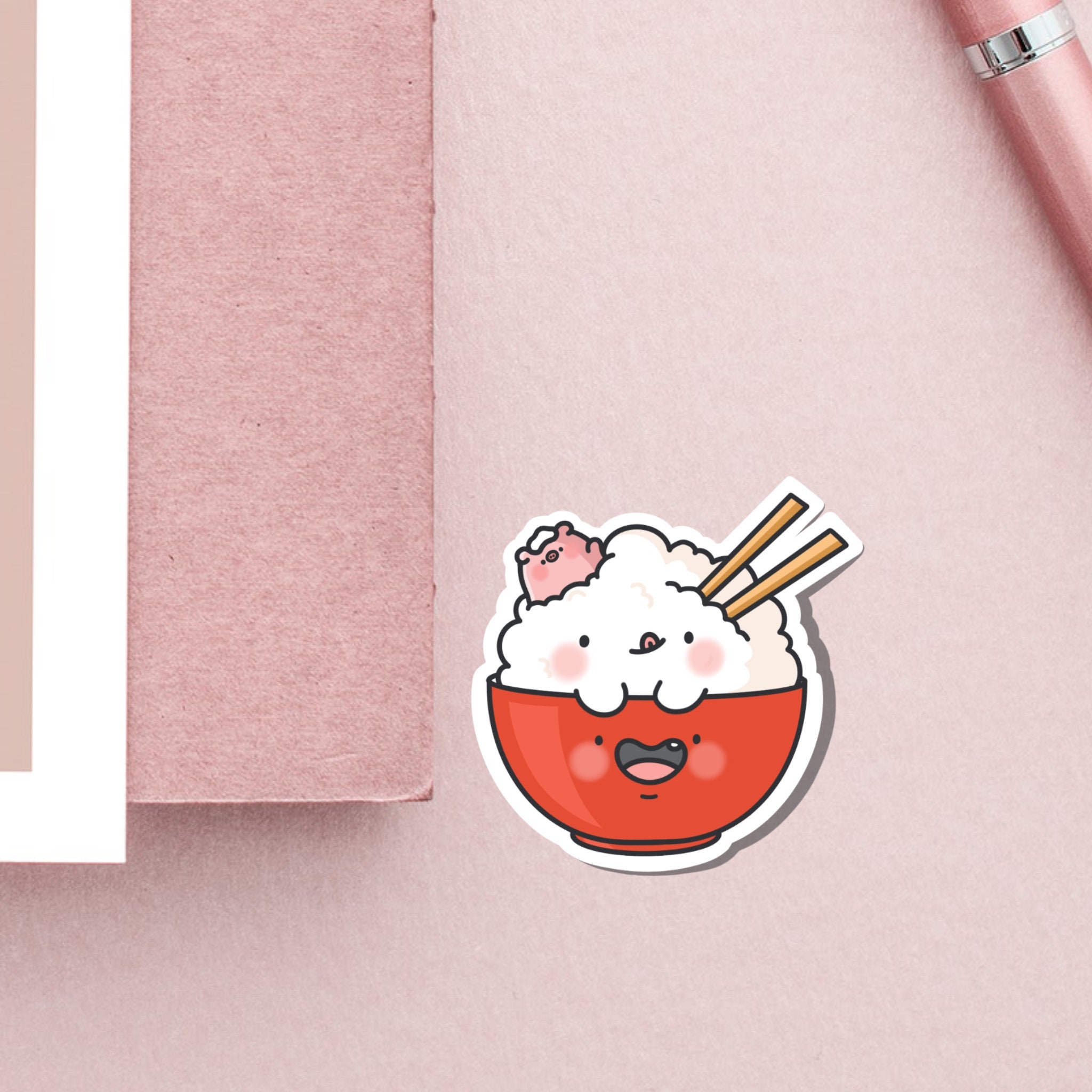Cute Rice Bowl Vinyl Sticker Kawaii Stickers Rice Stickers | Etsy