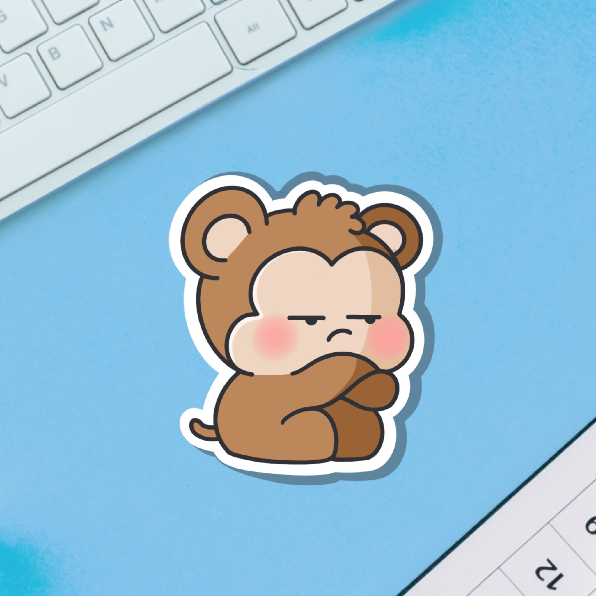Cute Grumpy Monkey Vinyl Sticker Kawaii Monkey Stickers | Etsy