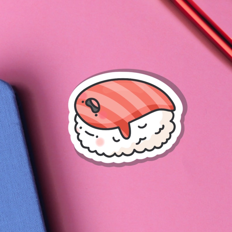 Salmon Sushi Vinyl Sticker Kawaii Sushi Stickers Cute Etsy