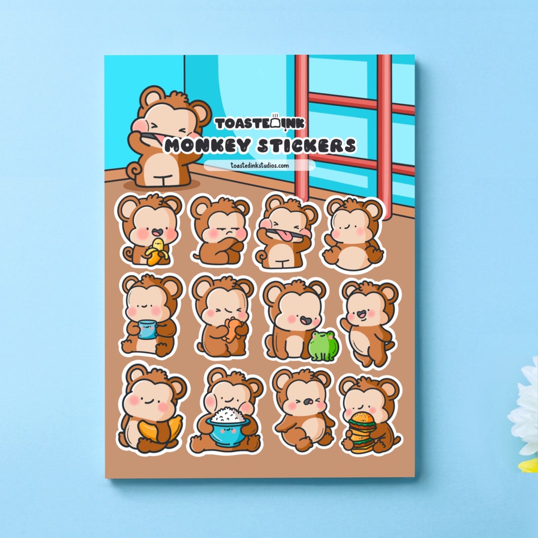 Monkey Sticker Sheet Cute Monkeys Stickers Kawaii Stickers Bullet ...