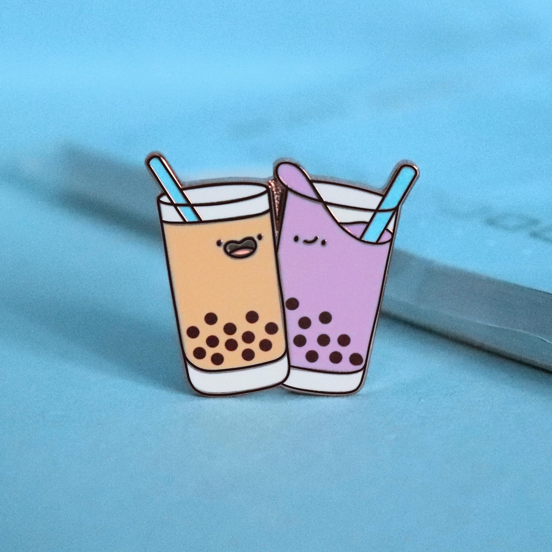 Boba Tea Friends Enamel Pin | Kawaii Boba Pin | Rose Gold Pin | Hard ...