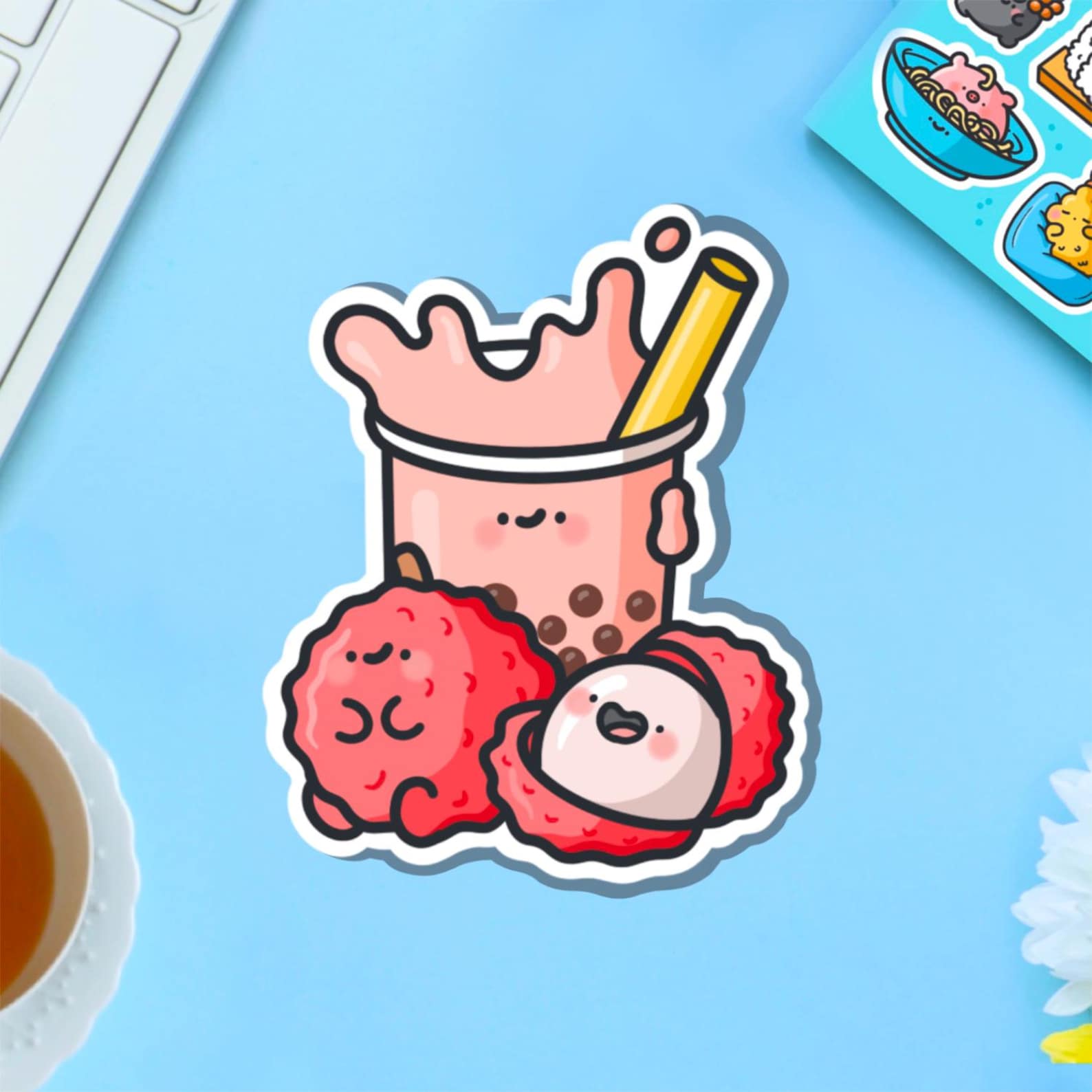 Lychee Bubble Tea Vinyl Sticker Kawaii Boba Stickers Cute Vinyl Sticker ...