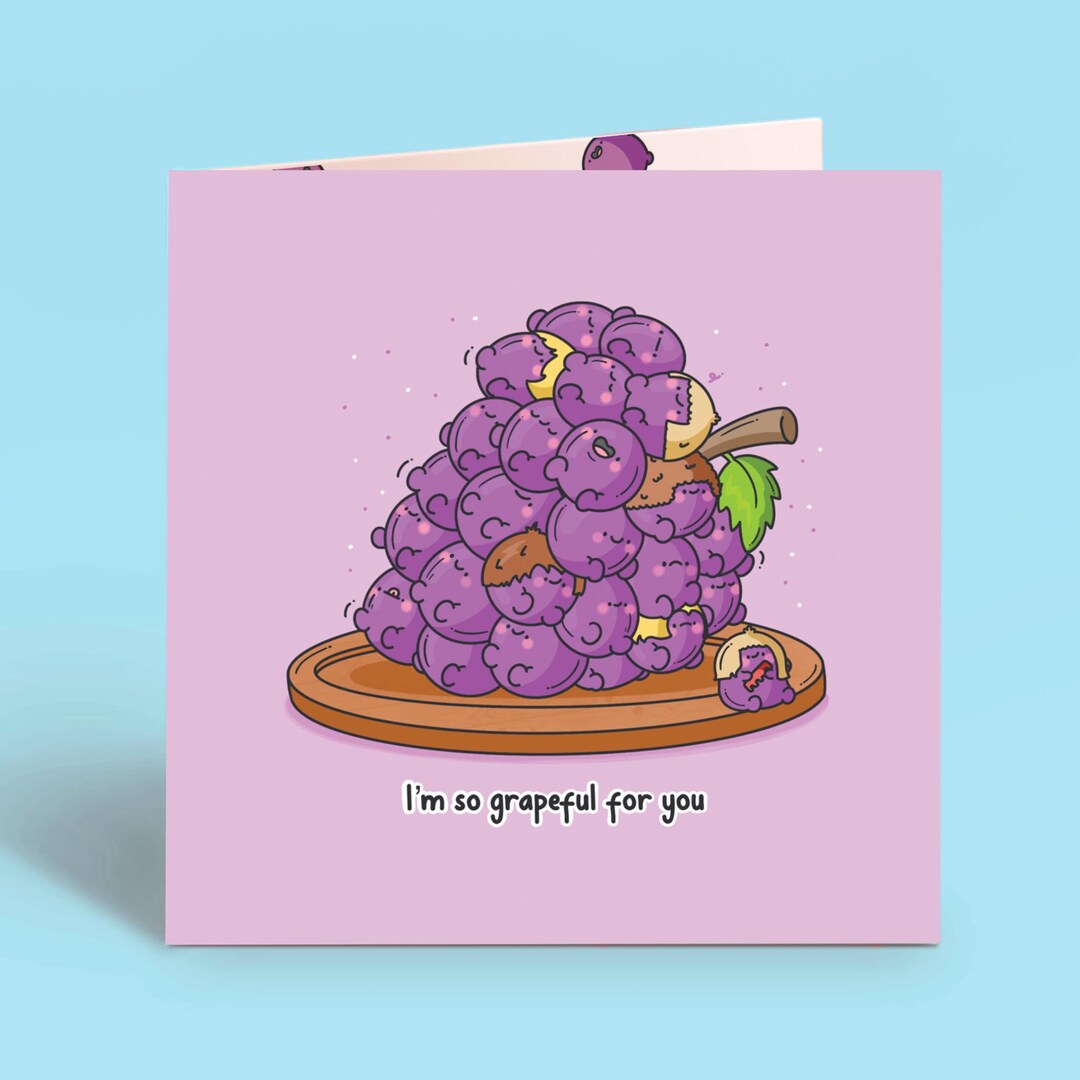 Grapes Card - I’m so Grapeful for You | Kawaii Cute Fruit Cards for Her ...