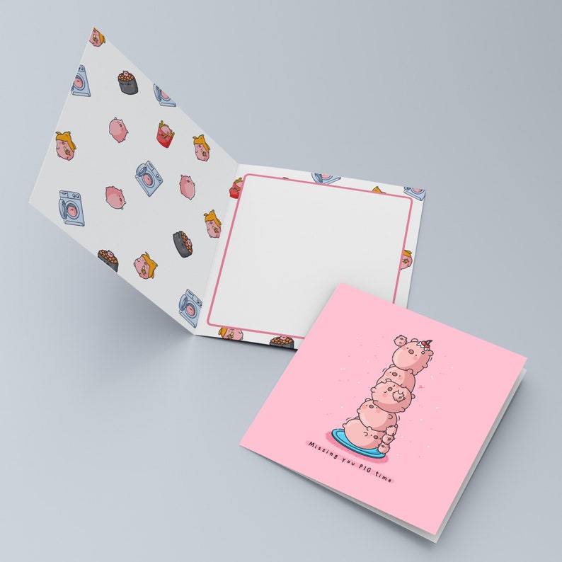 Cute Pig Card Kawaii Missing You Pig-time Card Cards for - Etsy