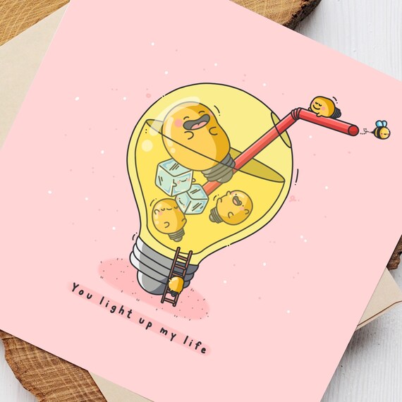 Cute Light Bulb Card Cute Kawaii Lightbulb Card Cards for | Etsy