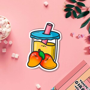 Mango Bubble Tea Vinyl Sticker | Kawaii Boba Stickers | Cute Vinyl ...