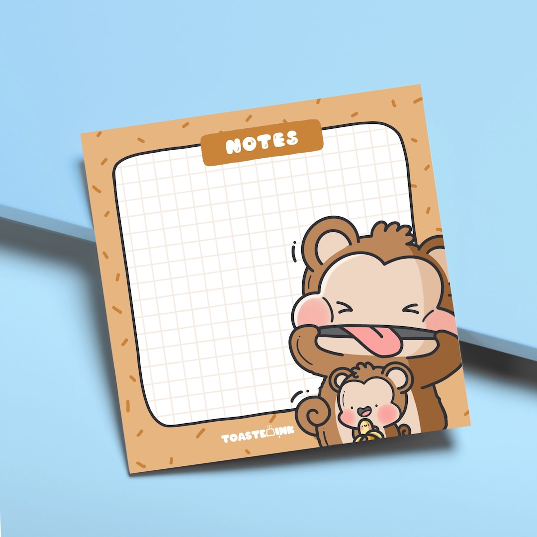 Monkey Sticky Notes, Kawaii Design Sticky Notes | Cute Memo Pad, 50 ...