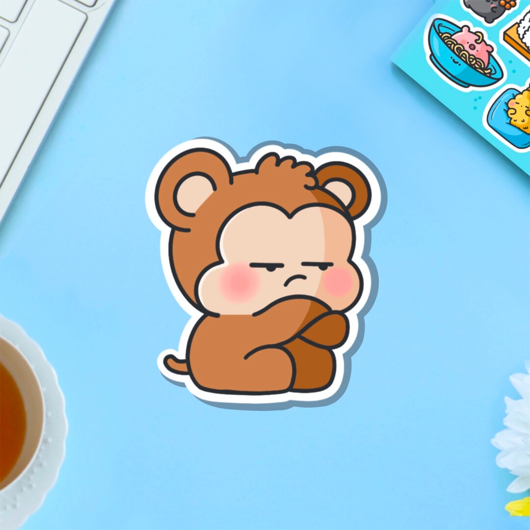 Grumpy Monkey Vinyl Sticker | Kawaii Monkey Stickers | Cute Waterproof ...