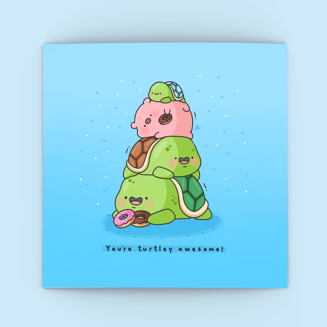 Cute Turtle Card Kawaii Turtle Card Cards for Her, Cards for Him Funny ...