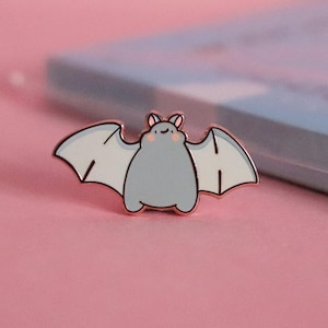 Bat Enamel Pin | Kawaii Cute Bat Pin | Rose Gold Halloween Pin | Hard ...