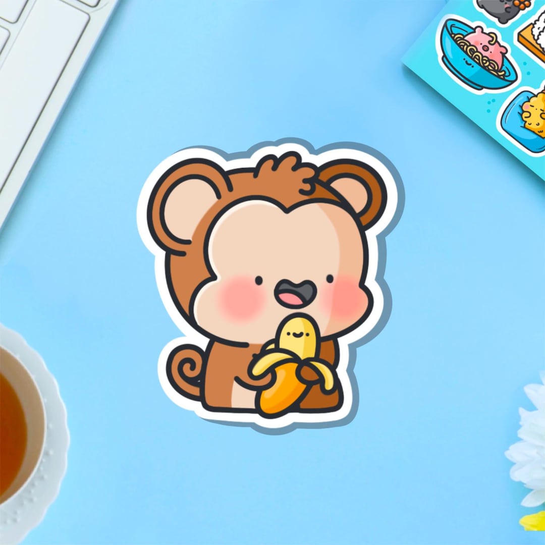 Monkey Vinyl Sticker | Kawaii Monkey With Banana Stickers | Cute Vinyl ...