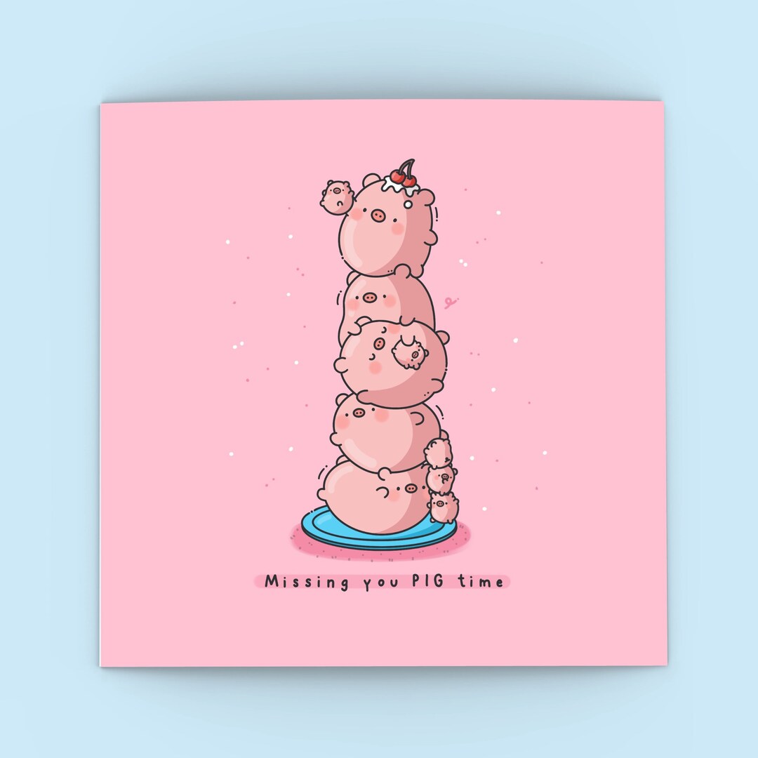 Cute Pig Card Kawaii Missing You Pig-time Card Cards for Her, Cards for ...