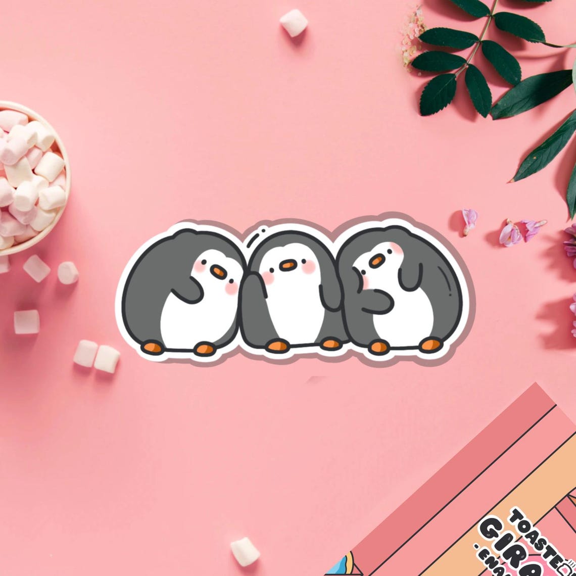 Line of Penguins Vinyl Sticker | Kawaii Penguin Stickers | Cute Vinyl ...