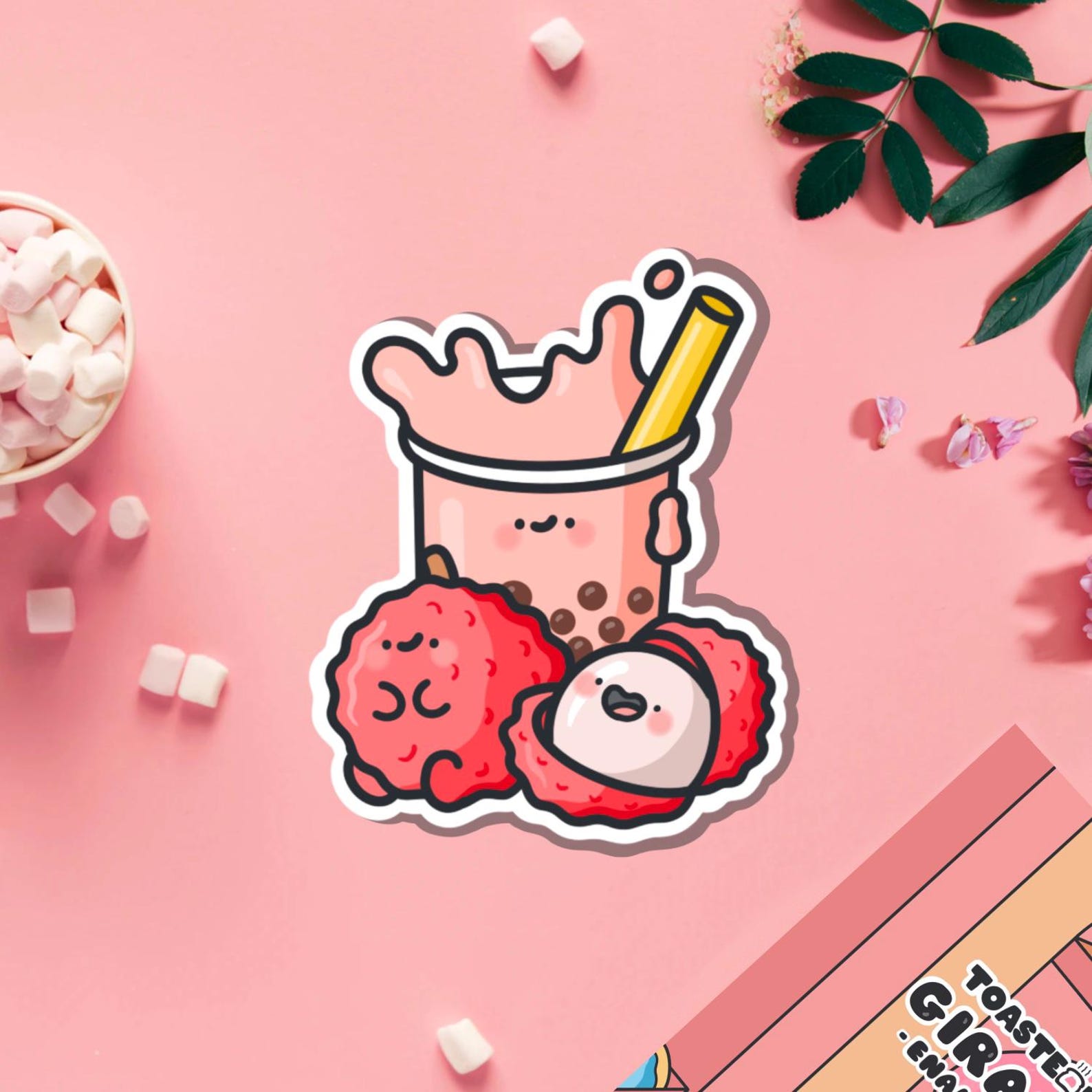Lychee Bubble Tea Vinyl Sticker Kawaii Boba Stickers Cute Vinyl Sticker ...
