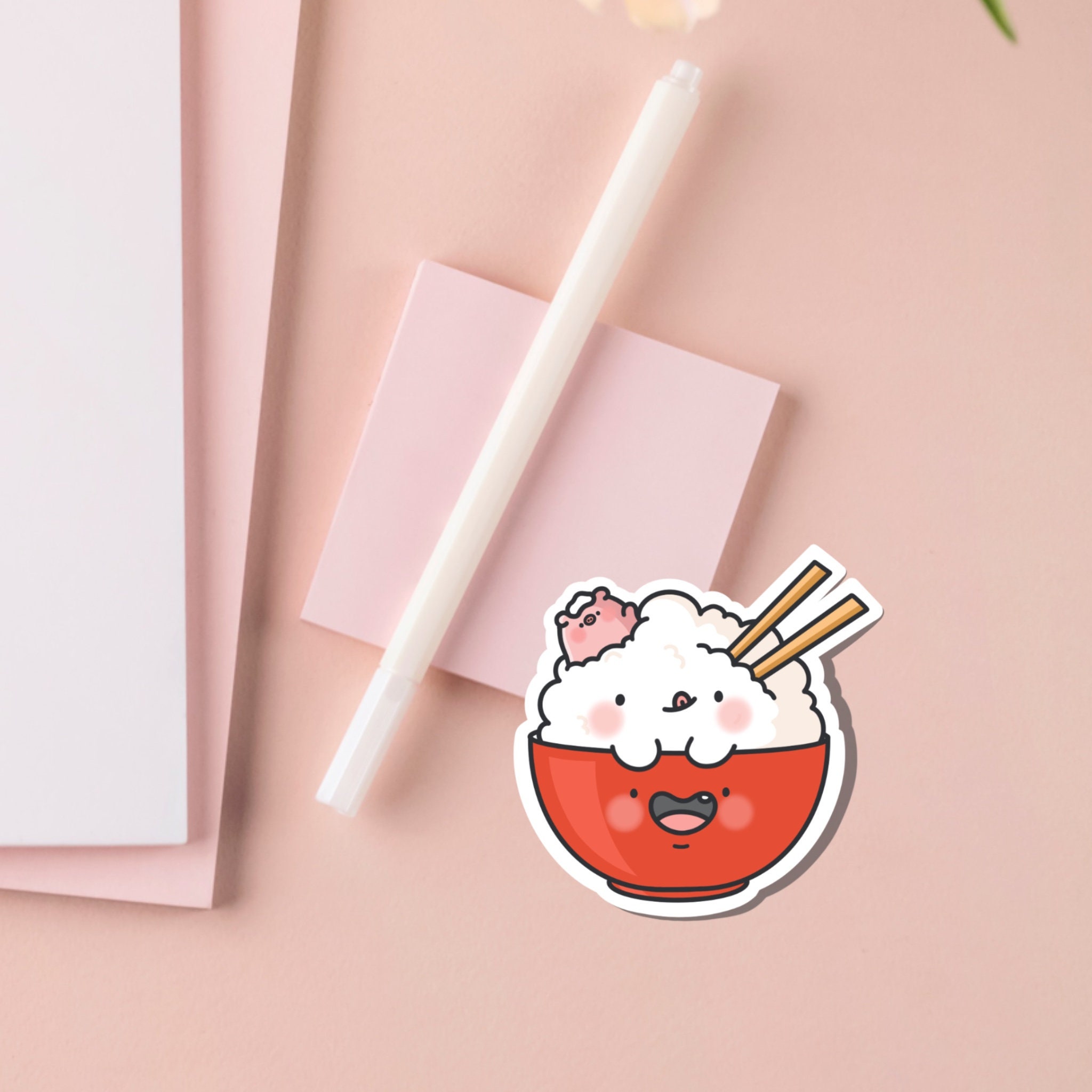 Cute Rice Bowl Vinyl Sticker Kawaii Stickers Rice Stickers | Etsy