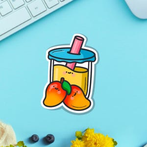 Mango Bubble Tea Vinyl Sticker | Kawaii Boba Stickers | Cute Vinyl ...