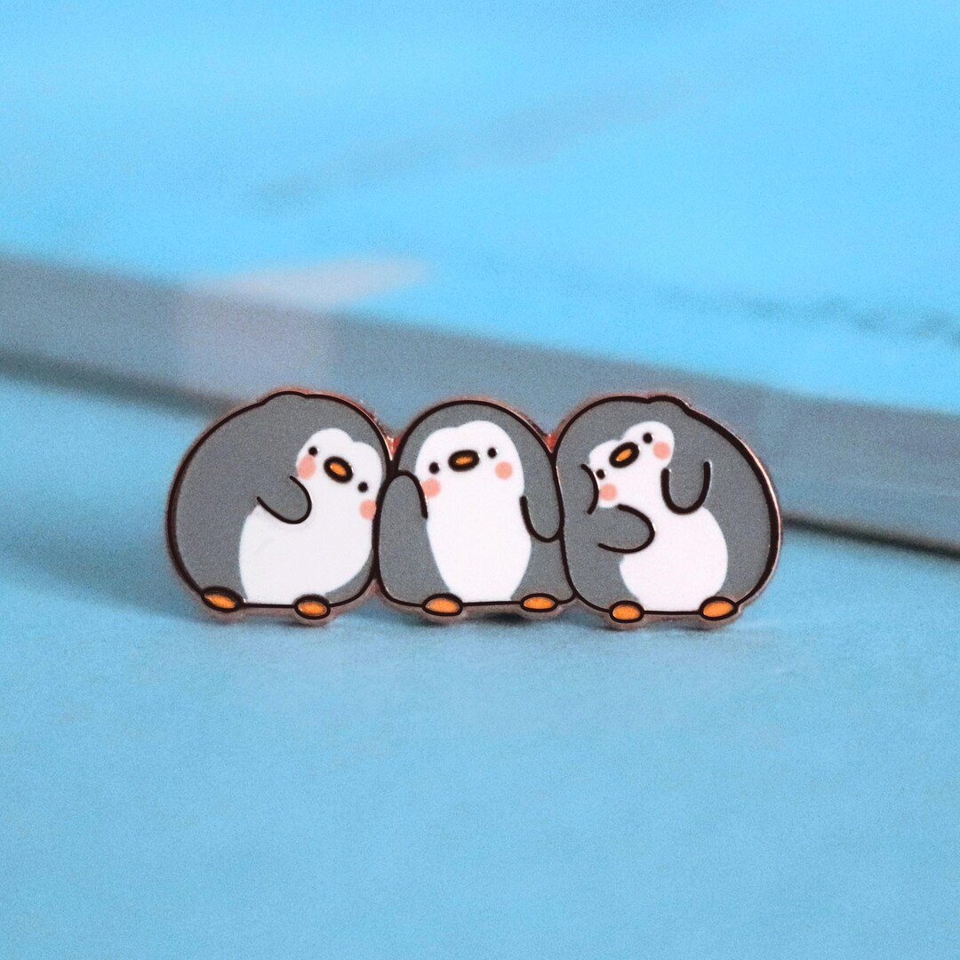 Three Penguins Enamel Pin | Kawaii Penguin Pin | Cute Animals | Rose ...