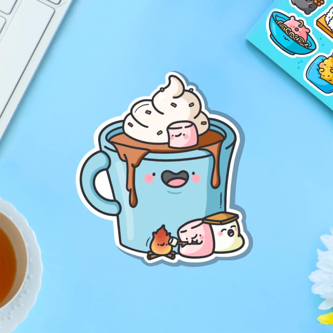 Hot Chocolate Vinyl Sticker | Kawaii Hot Chocolate Stickers | Cute ...