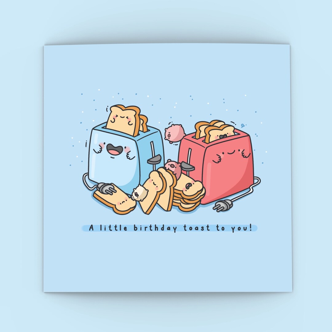 Cute Birthday Toast Card for Friend Kawaii Birthday Card for Him ...