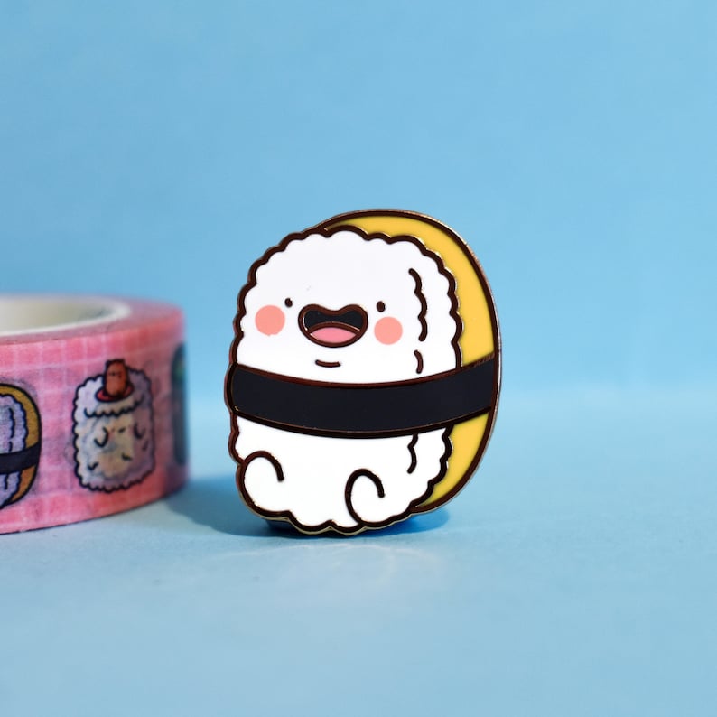 Sushi Enamel Pin | Kawaii Sushi Pin | Rose Gold Badge | Hard Enamel Pin ...