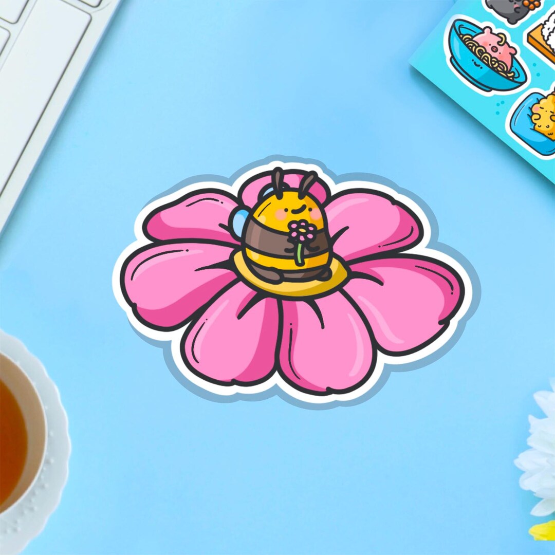 Bee on a Flower Vinyl Sticker | Kawaii Bee Stickers | Cute Vinyl ...