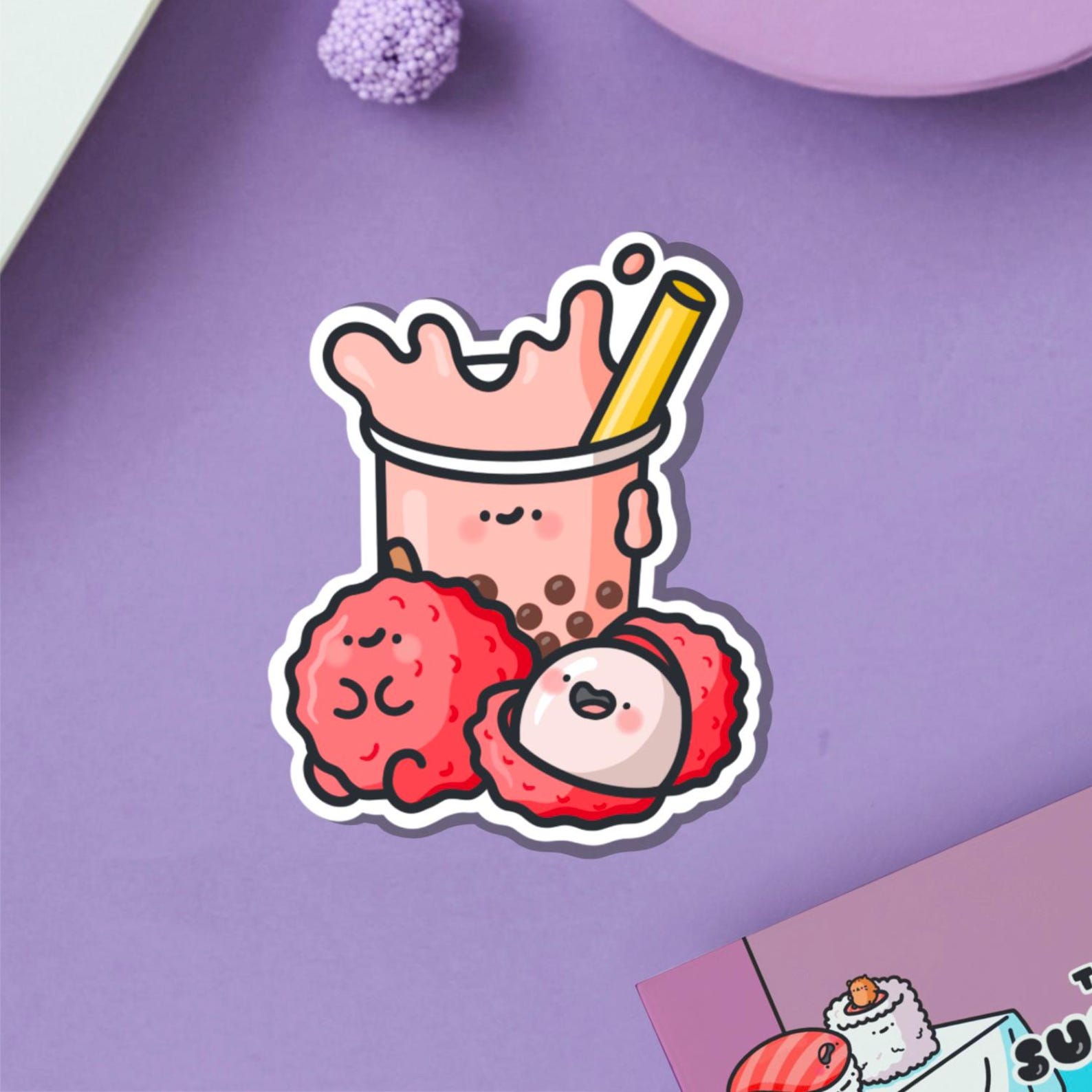 Lychee Bubble Tea Vinyl Sticker Kawaii Boba Stickers Cute Vinyl Sticker ...