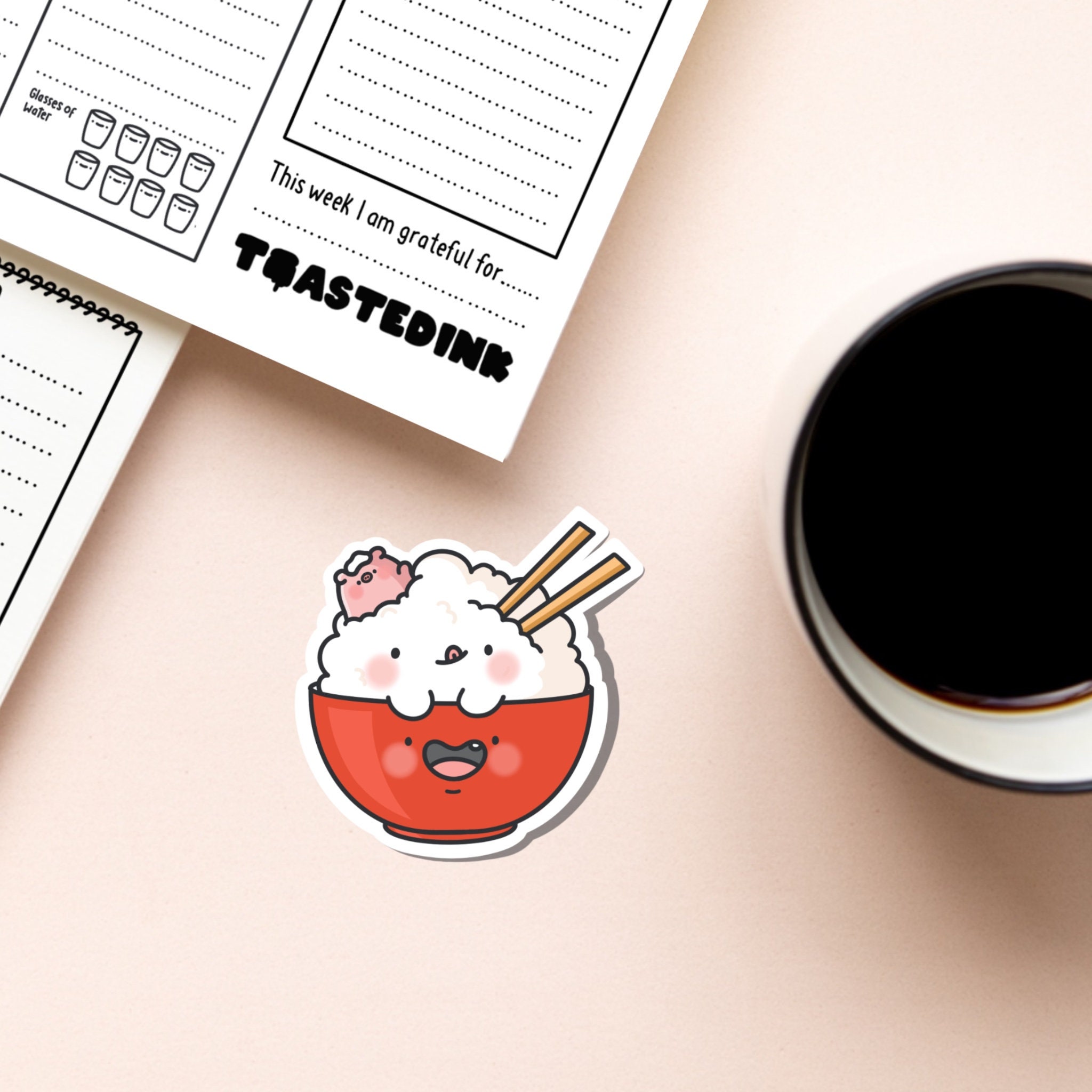 Cute Rice Bowl Vinyl Sticker Kawaii Stickers Rice Stickers | Etsy