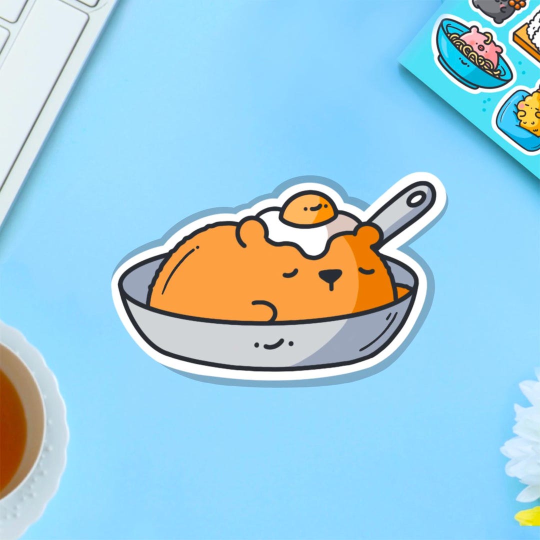 Bear in a Frying Pan Vinyl Sticker | Kawaii Bear Stickers | Cute Egg ...