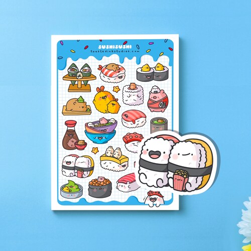 Salmon Sushi Vinyl Sticker Kawaii Sushi Stickers Cute Etsy Uk