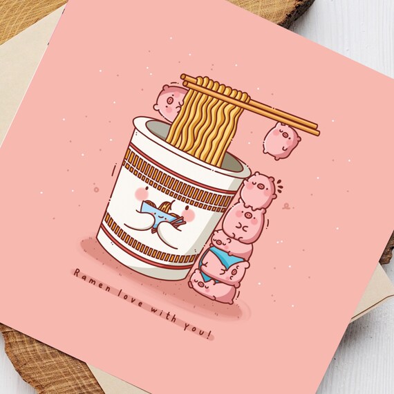 Cute Ramen Greetings Card Kawaii Noodles Card Cup Noodles | Etsy