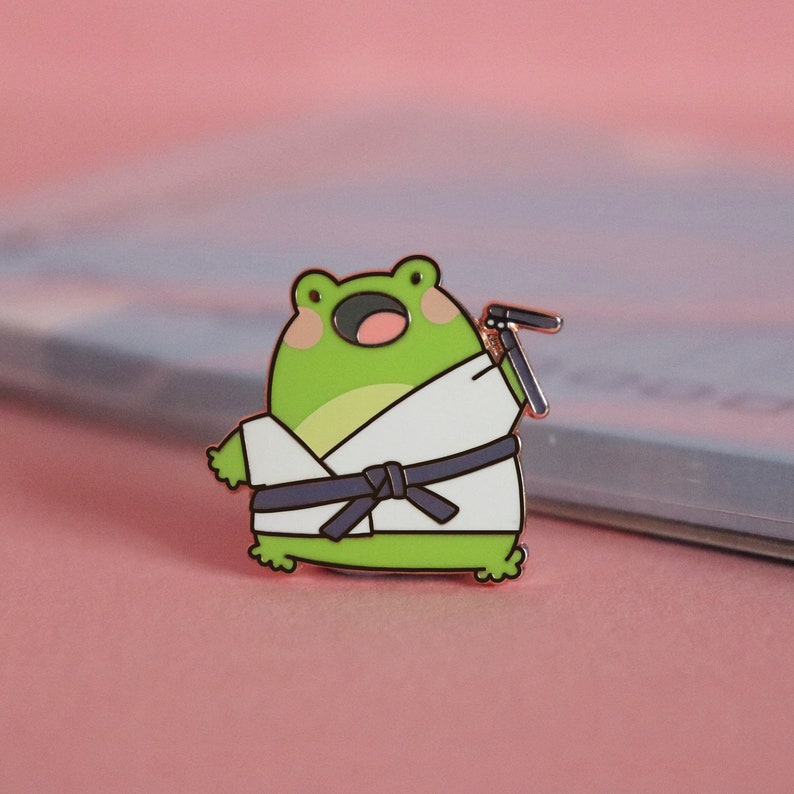 Karate Frog Enamel Pin | Kawaii Frog Pin | Rose Gold Frog | Hard Enamel ...