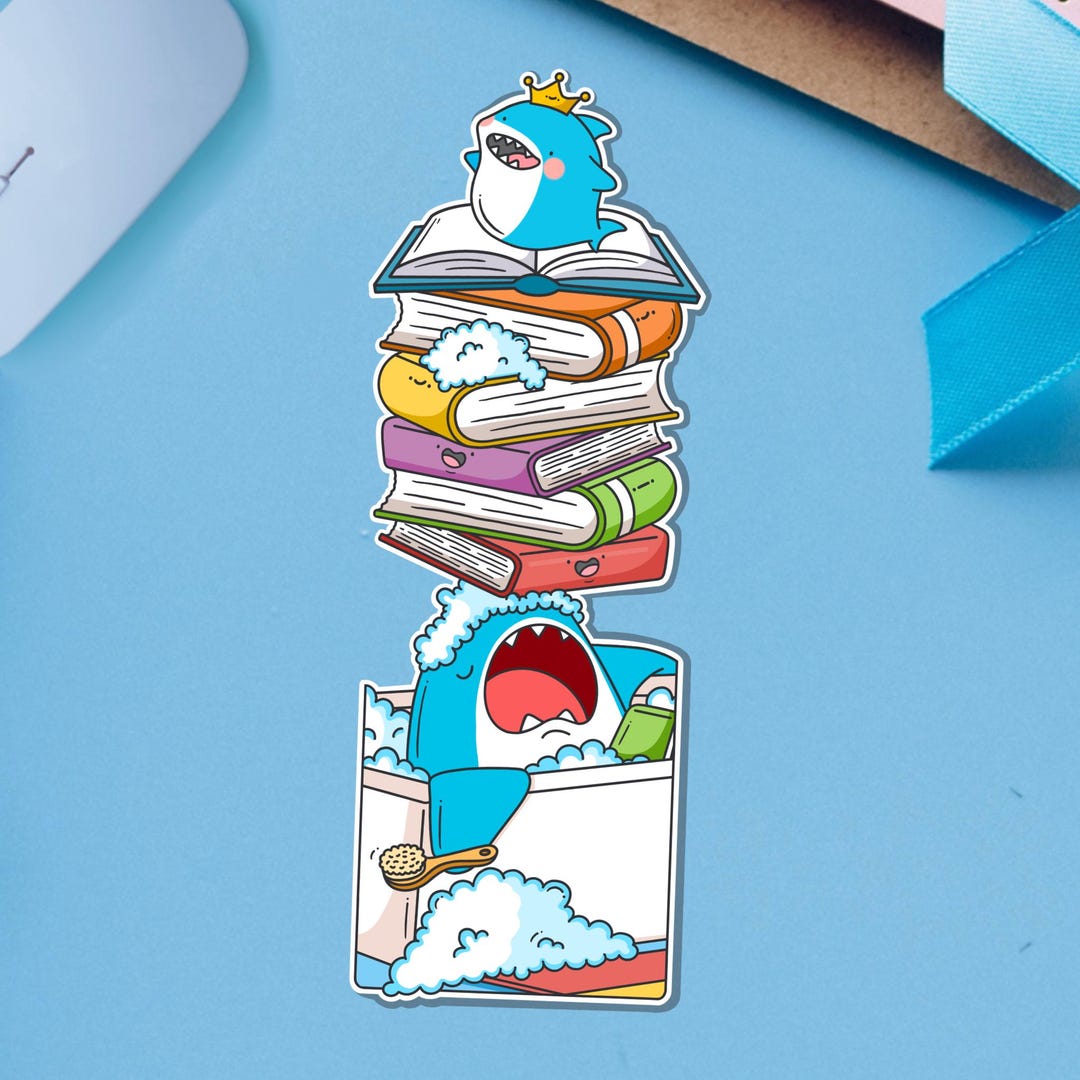 Shark Book Stack Bookmark | Cute Kawaii Shark Bookmark, Gifts for ...