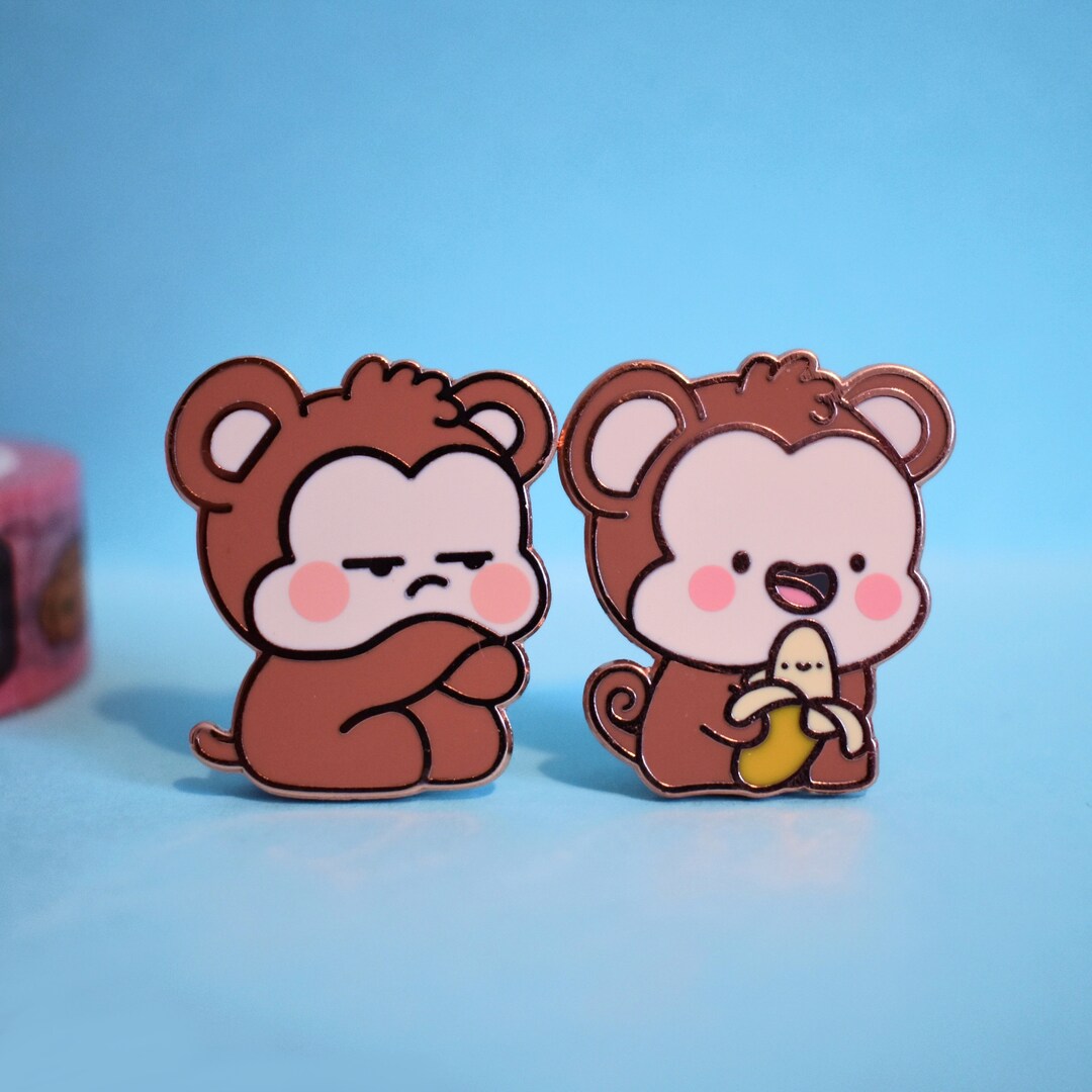 Cute Monkey Duo Enamel Pins | Kawaii Monkey Pin | Rose Gold Monkey ...