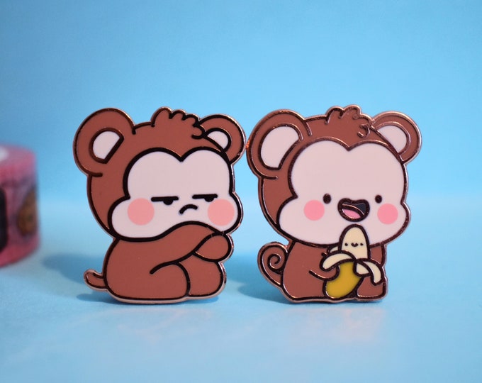 Cute Monkey Duo Enamel Pins Kawaii Monkey Pin Rose Gold Monkey Hard ...