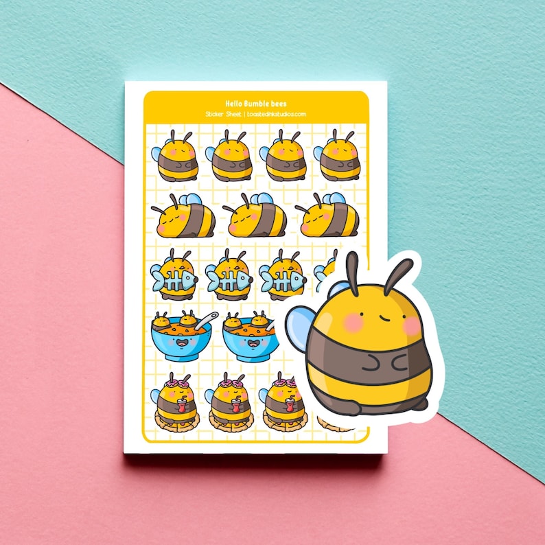 A6 Cute Bumble bee Sticker Sheets Kawaii bumblebee Planner | Etsy