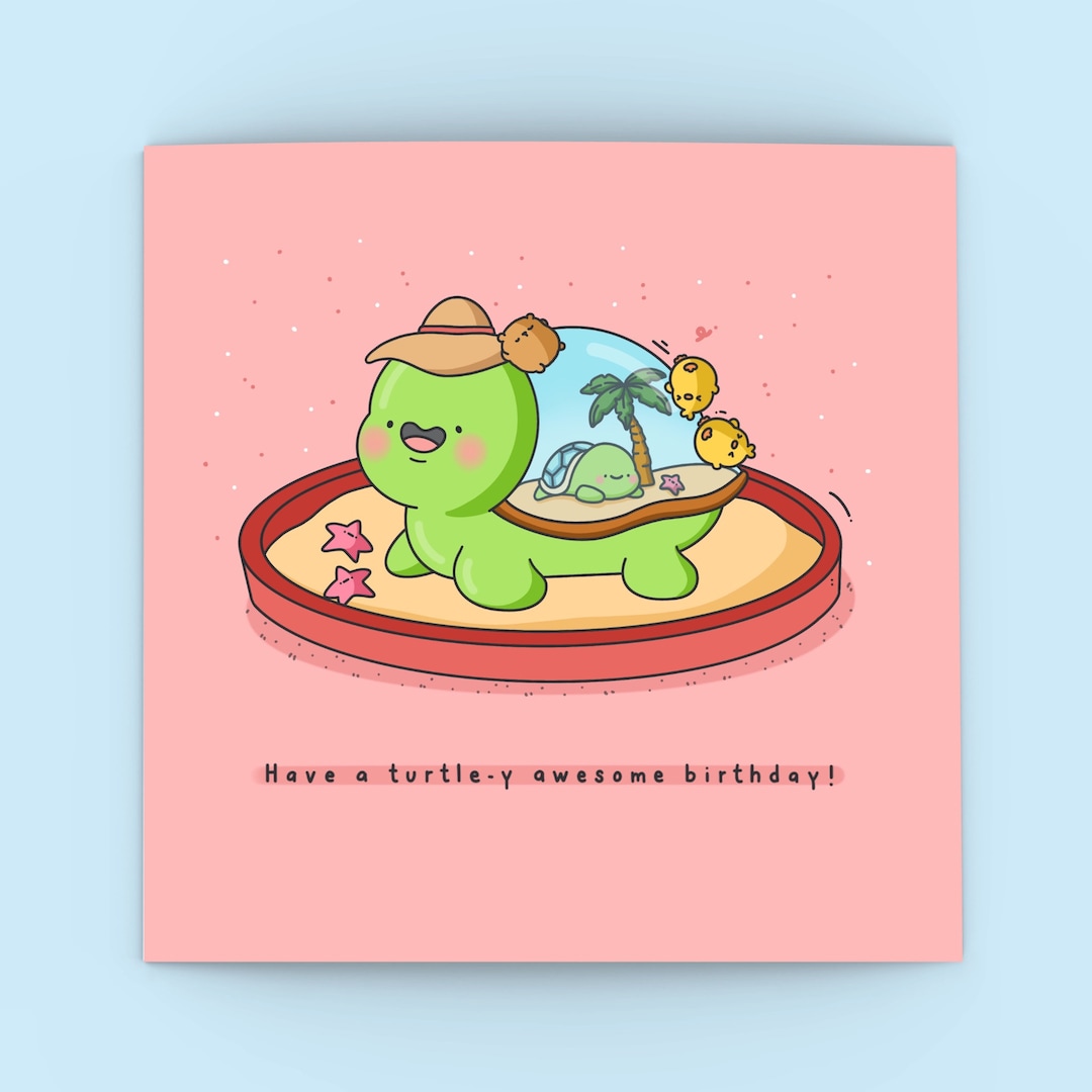 Cute Turtle Birthday Card - Kawaii Turtle Card | Cards for Her, Cards ...