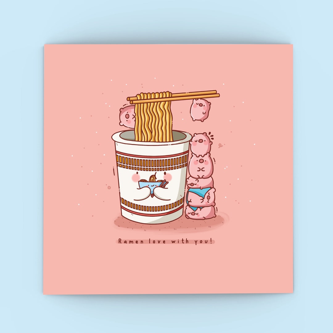 Cute Ramen Greetings Card Kawaii Noodles Card, Cup Noodles Cards for ...