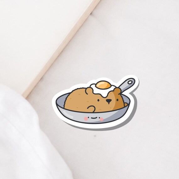Cute Bear in a Frying Pan Vinyl Sticker Kawaii Bear Stickers | Etsy