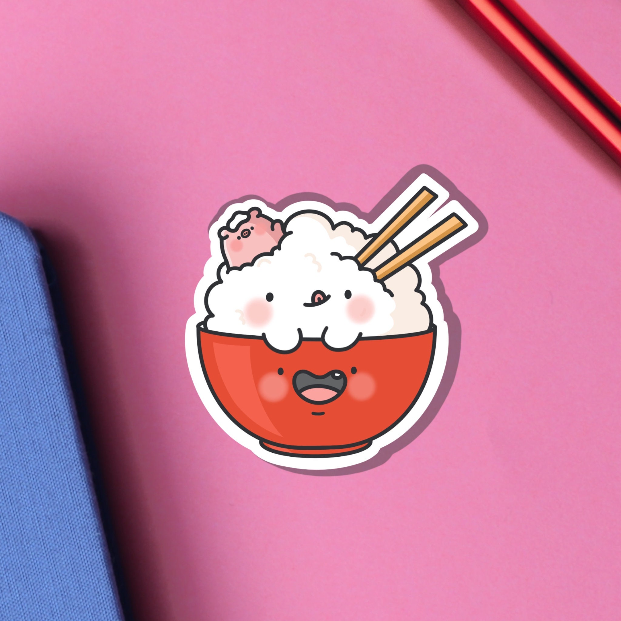 Cute Rice Bowl Vinyl Sticker Kawaii Stickers Rice Stickers - Etsy