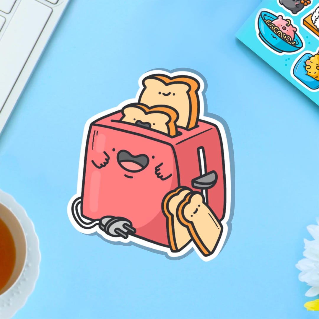 Toaster Vinyl Sticker | Kawaii Toast Stickers | Cute Vinyl Sticker ...