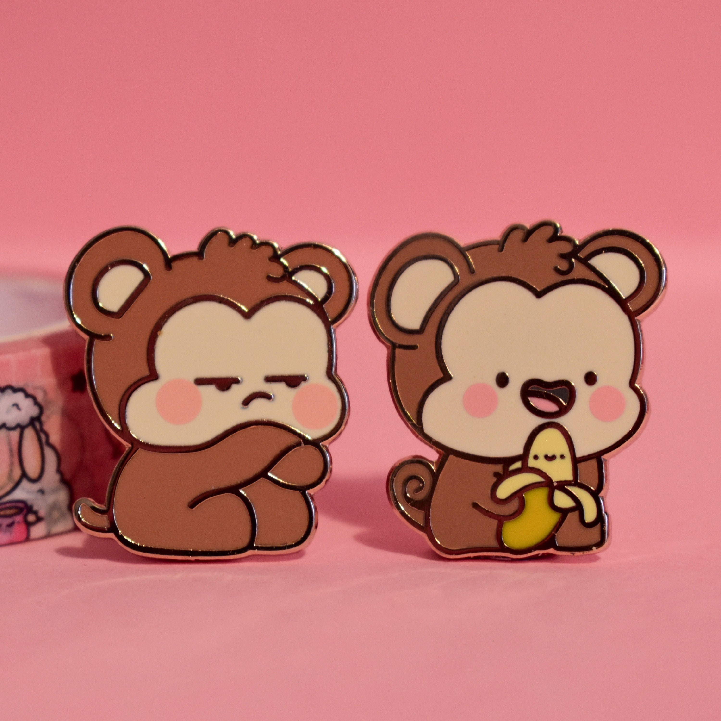 Cute Monkey Duo Enamel Pins Kawaii Monkey Pin Rose Gold - Etsy