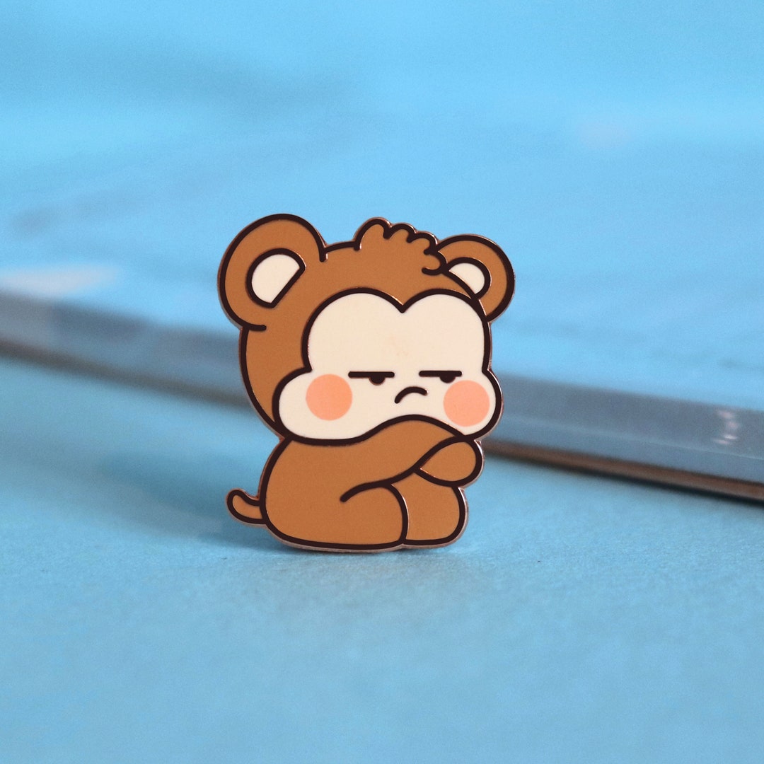 Grumpy Monkey Enamel Pin | Kawaii Monkey Pin | Rose Gold Monkey | Hard ...